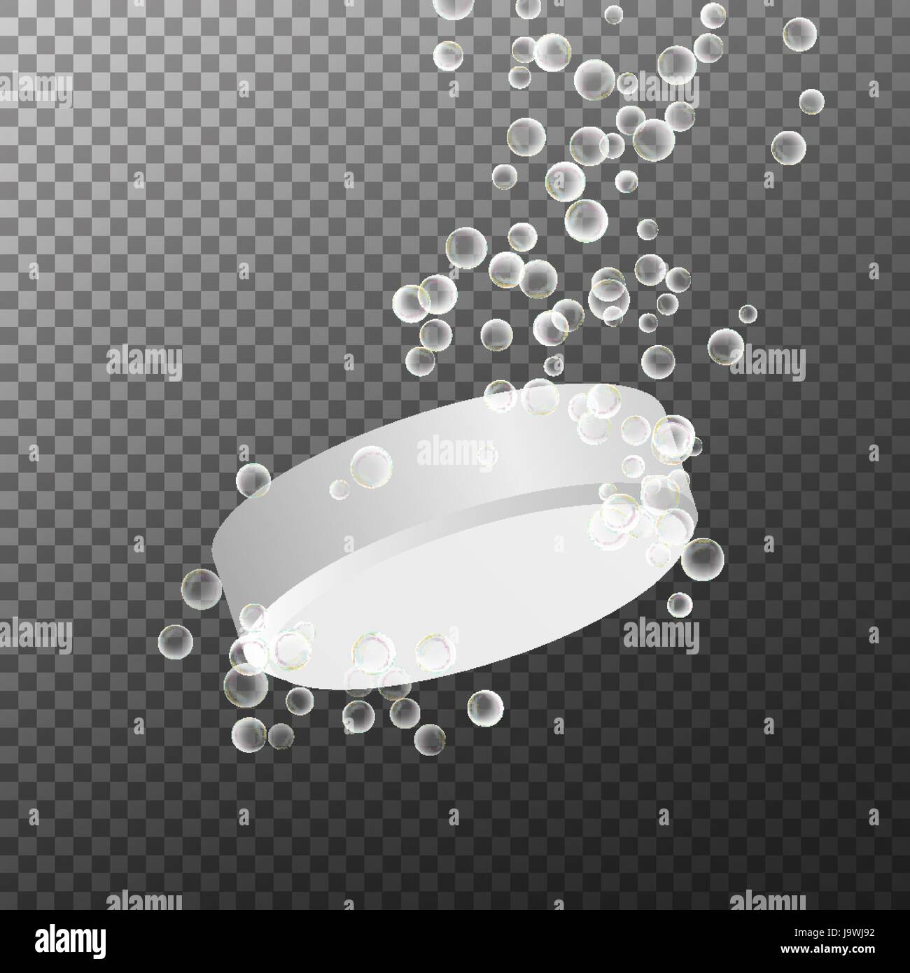Effervescent Medicine. Fizzy Tablet Dissolving. White Round Pill Falling In Water With Bubbles ...