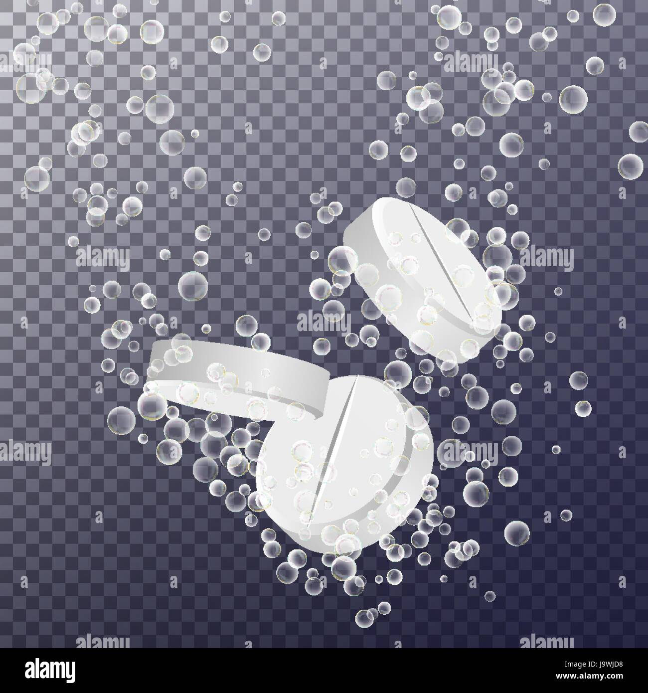 Effervescent Medicine. Fizzy Tablet Dissolving. White Round Pill Falling In Water With Bubbles ...