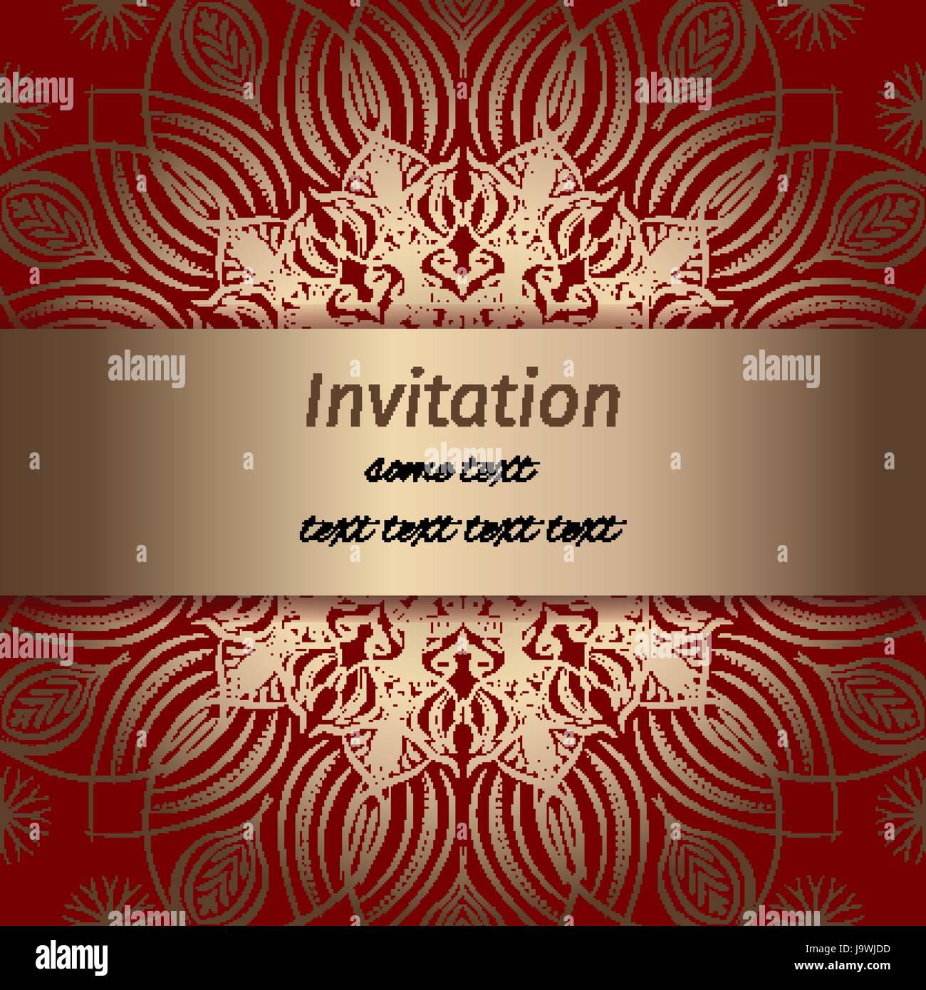 Invitation in red and gold colours with vintage pattern Stock Vector ...