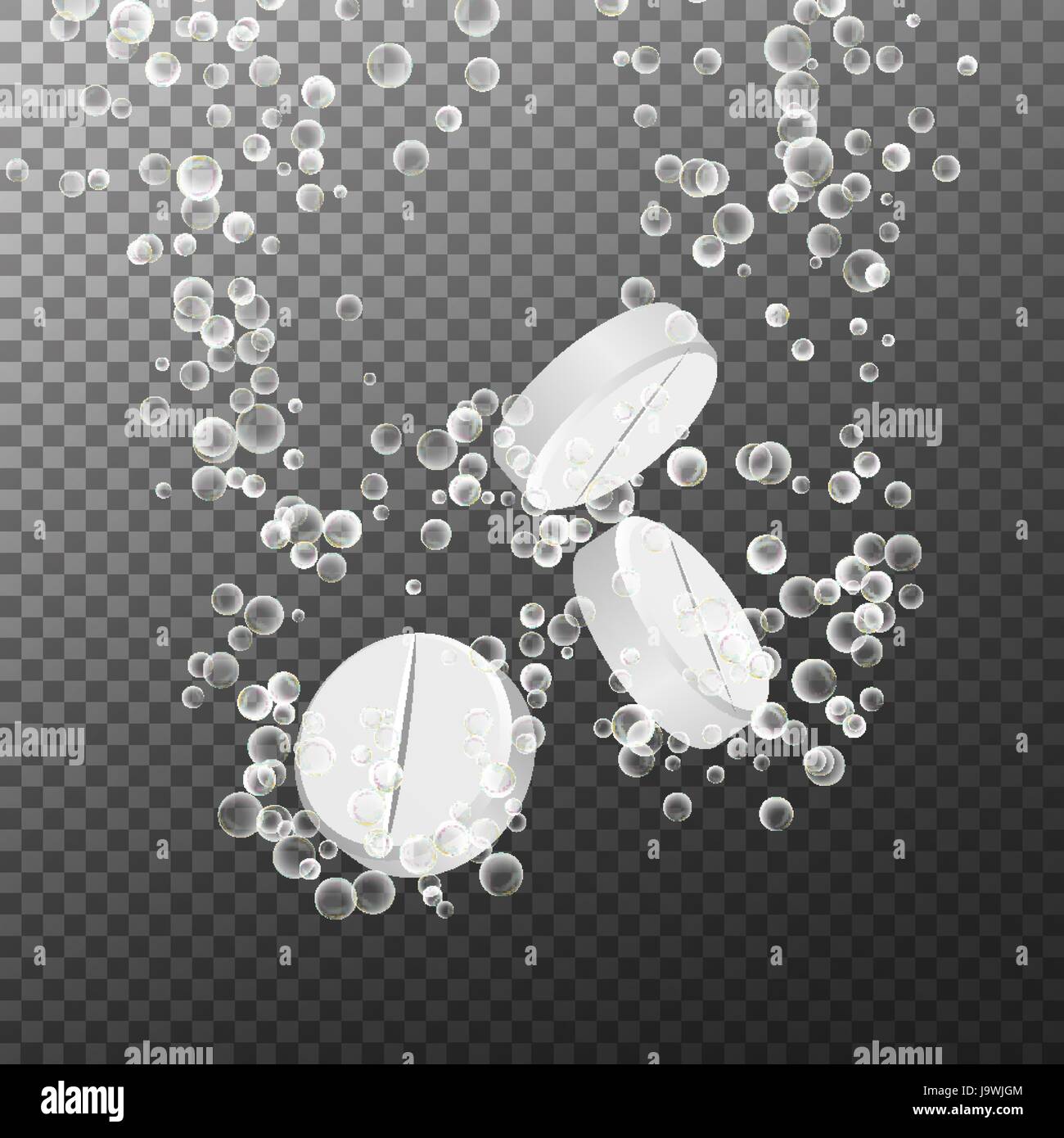 Effervescent Medicine. Fizzy Tablet Dissolving. White Round Pill ...