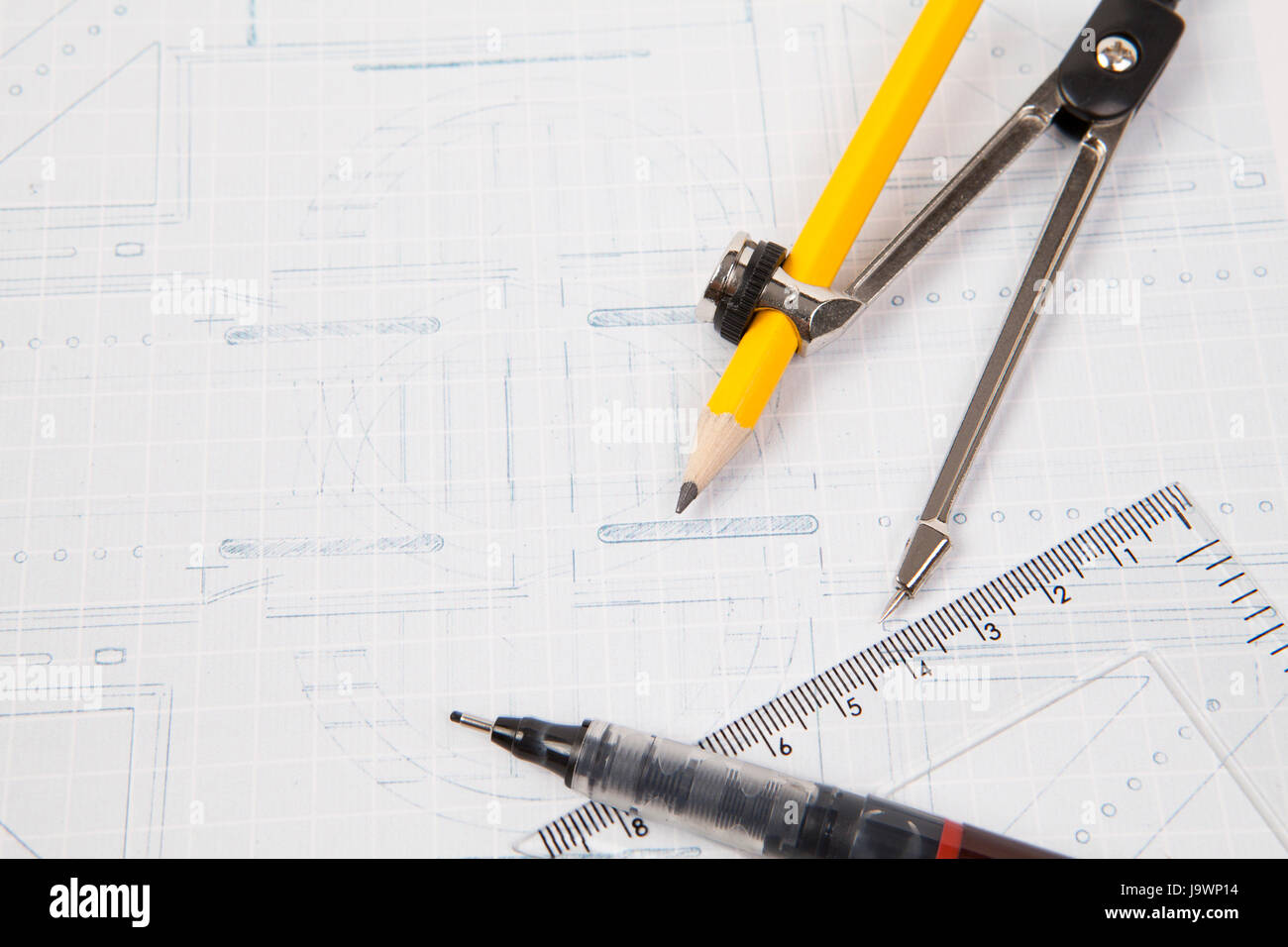 plan of architecture with architect stationary Stock Photo - Alamy