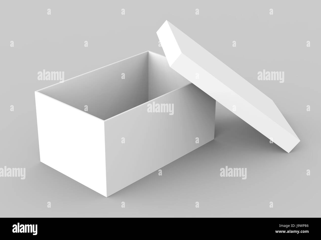 white 3d rendering blank open box, isolated light gray background Stock ...
