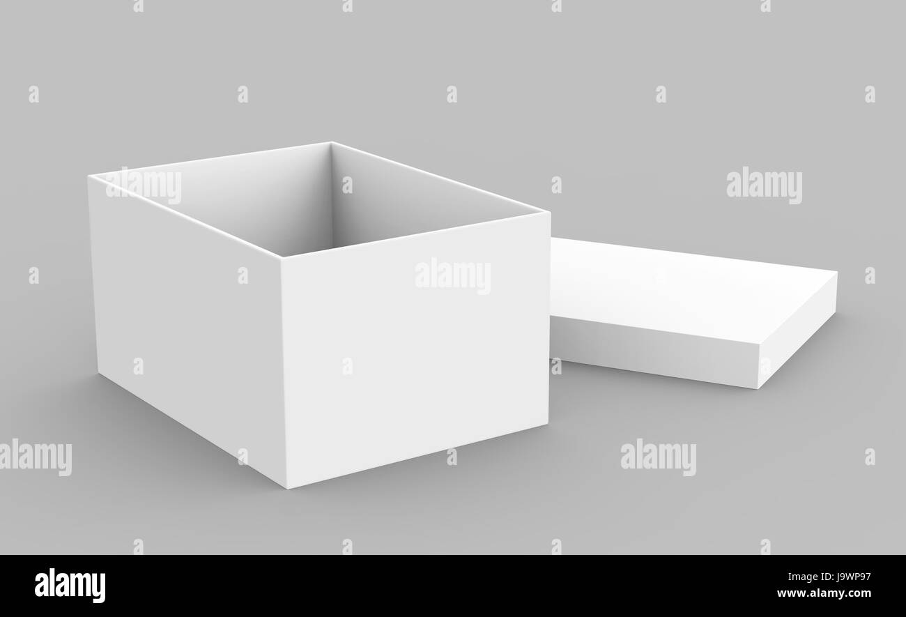 white 3d rendering blank open box, isolated light gray background Stock ...