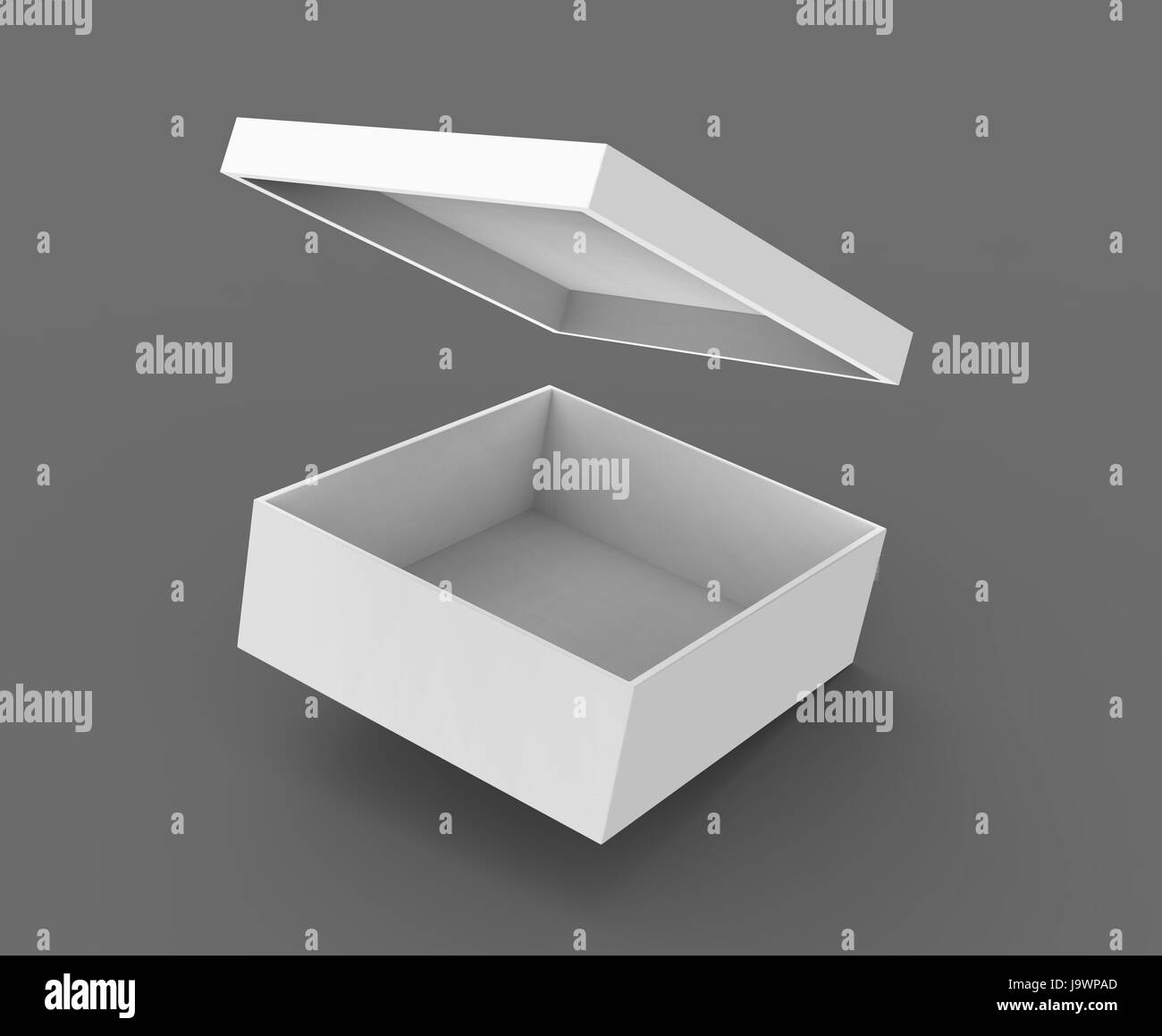 white 3d rendering blank open box, isolated gray background Stock Photo ...