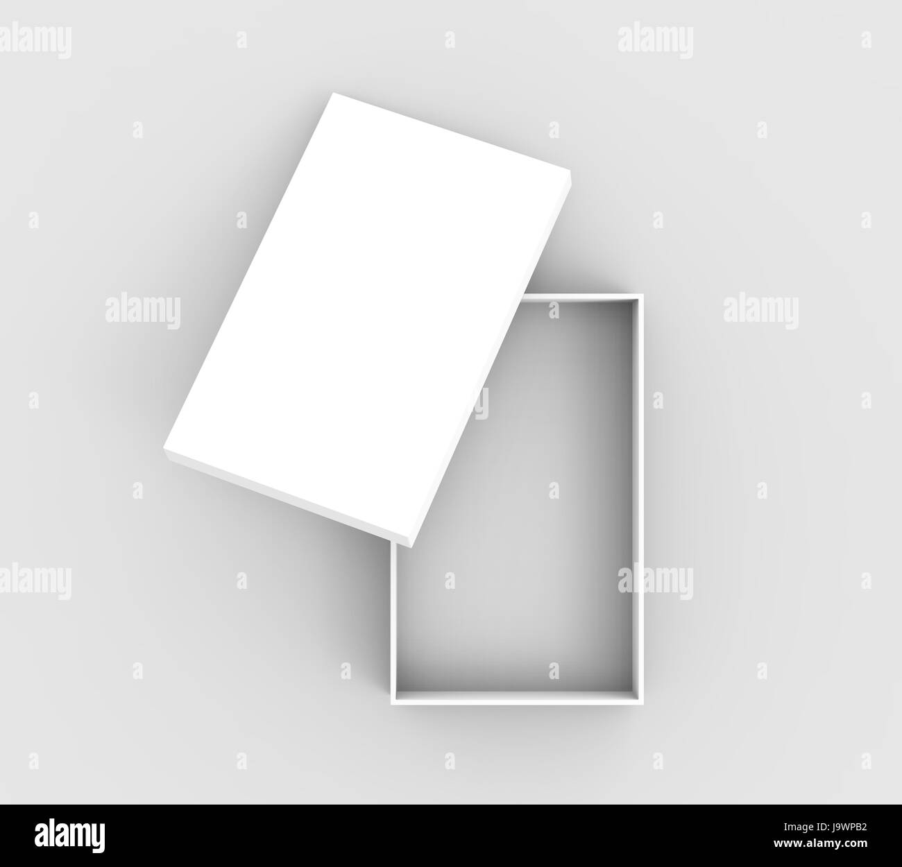 white 3d rendering blank open box, isolated light gray background Stock Photo - Alamy