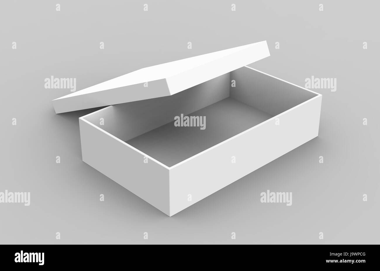 white 3d rendering blank open box, isolated light gray background Stock ...