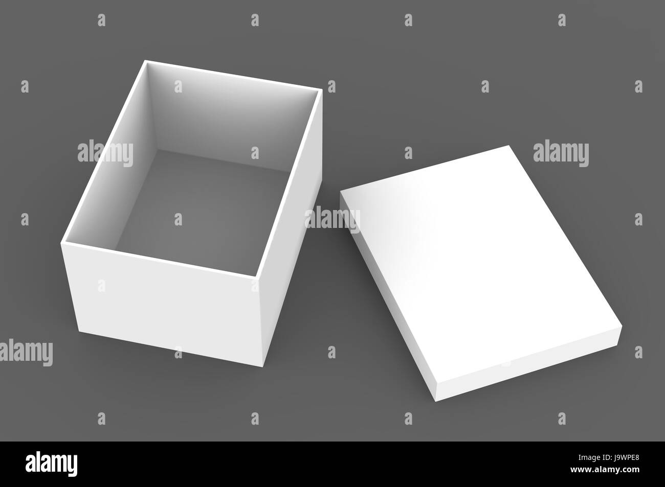 white 3d rendering blank open box, isolated gray background Stock Photo ...