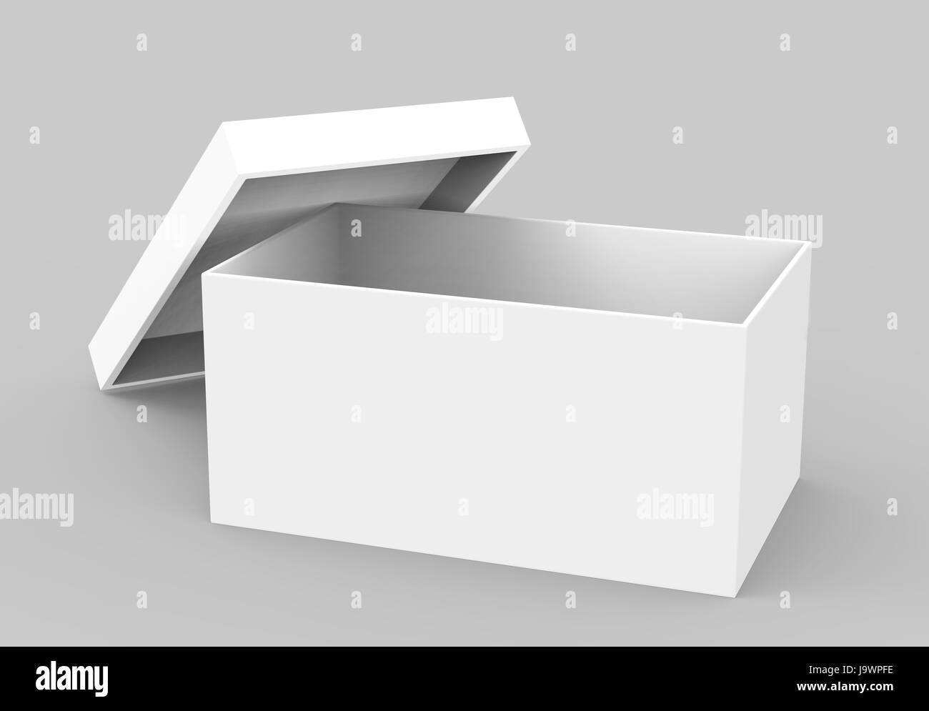 white 3d rendering blank open box, isolated light gray background Stock ...