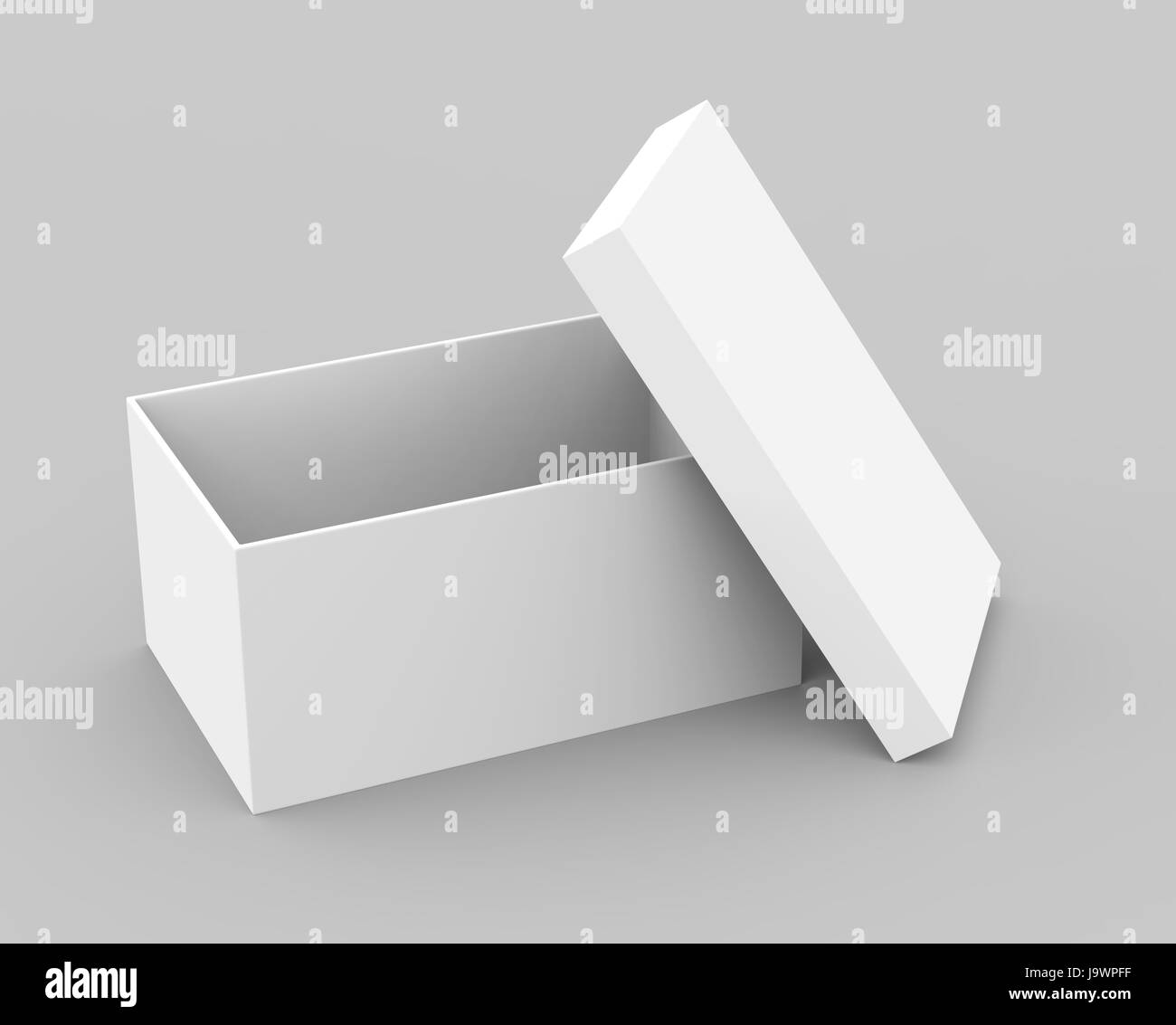 white 3d rendering blank open box, isolated light gray background Stock ...