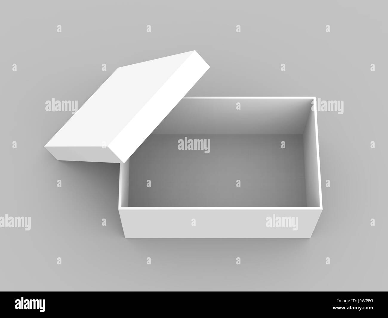 white 3d rendering blank open box, isolated light gray background Stock ...