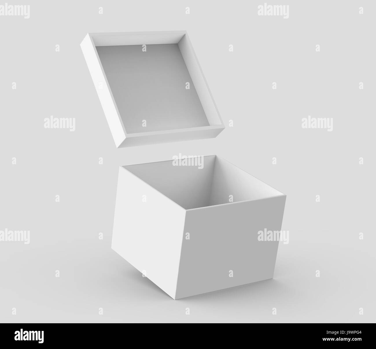 white 3d rendering blank open box, isolated light gray background Stock ...