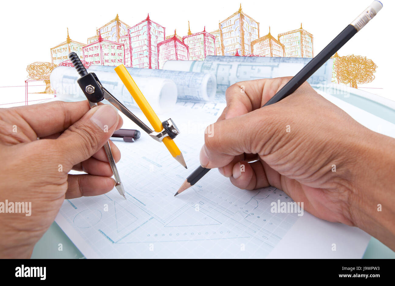 working of architect use for architectural and construction theme Stock ...