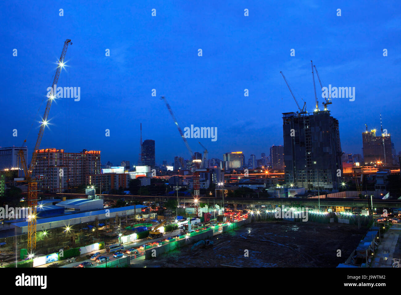 urban scene of building and construction theme with lbue dusky sky ...