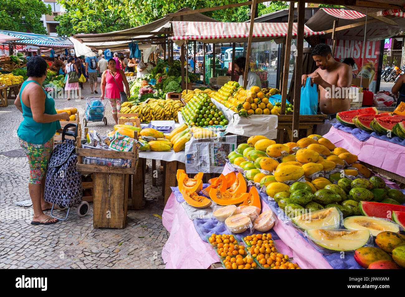 RIO DE JANEIRO - JANUARY 31, 2017: Tropical fruits and vegetables wait ...