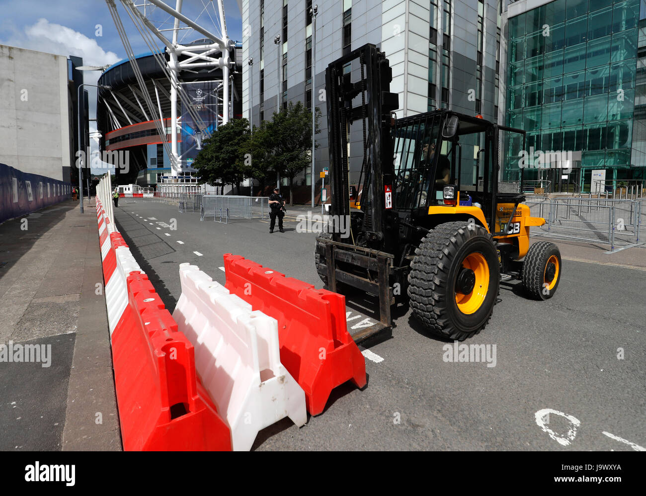 Security barriers are put in place prior to tonights UEFA Champions ...