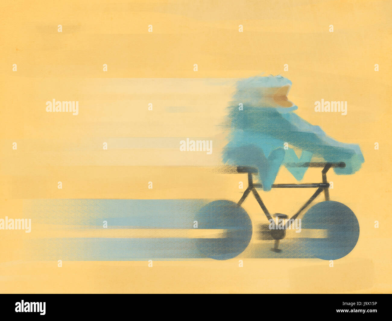 A blue yeti snow man riding a bicycle on a yellow background Stock ...