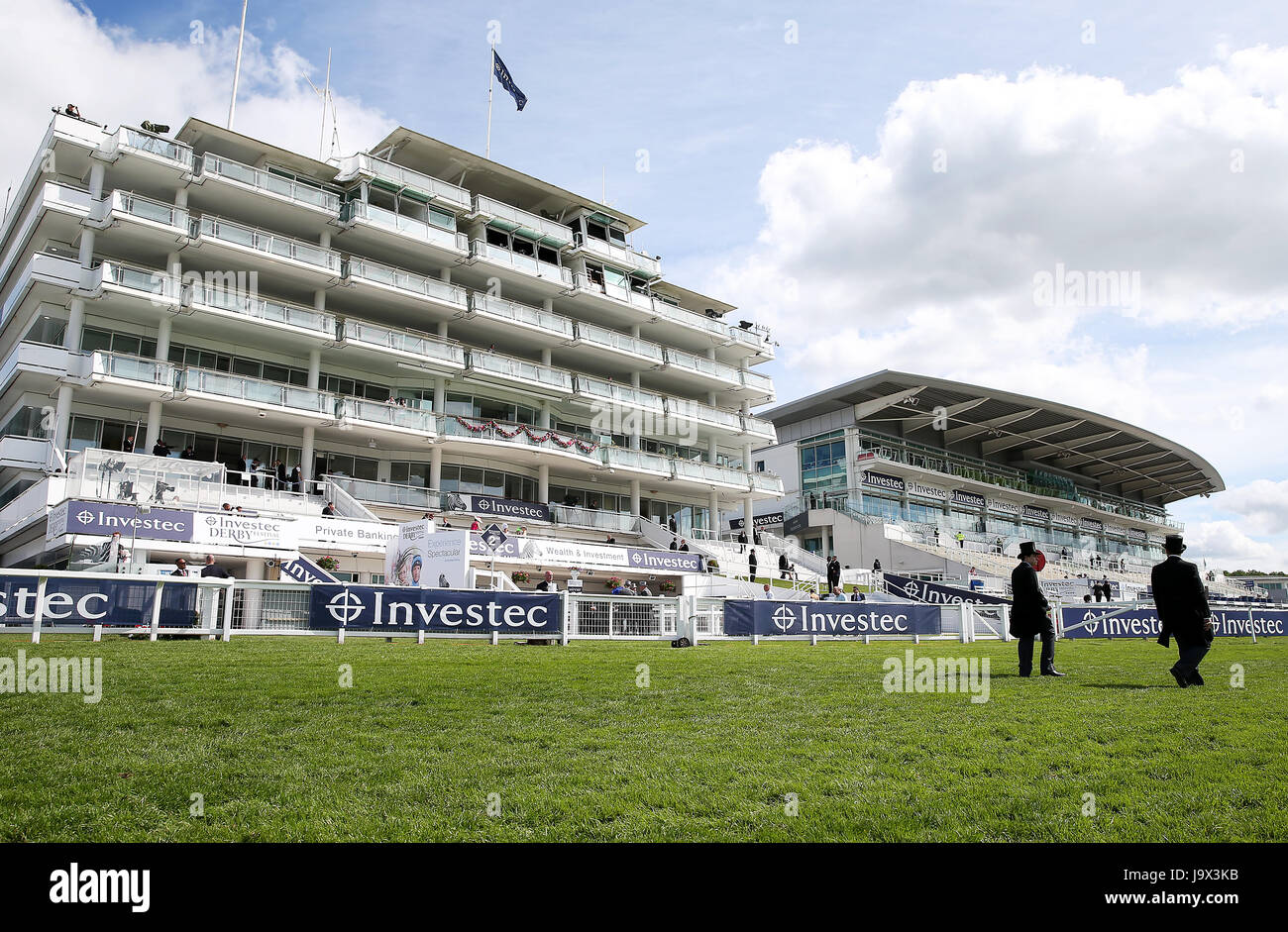 Spectators inspecting the ground before the races on Derby Day of the ...