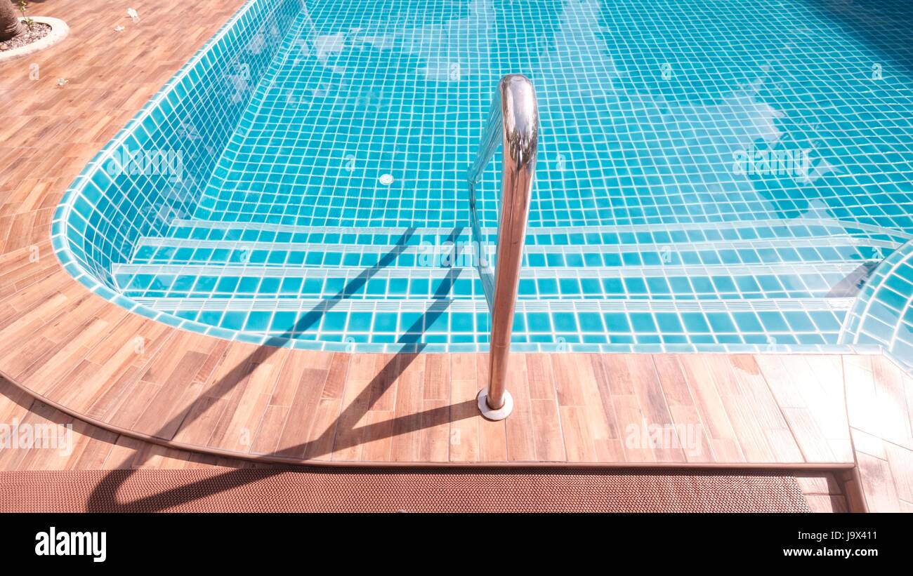 Summer Fun Swimming Pool Safety Hand Rail Ladder Steps into Pool Stock ...