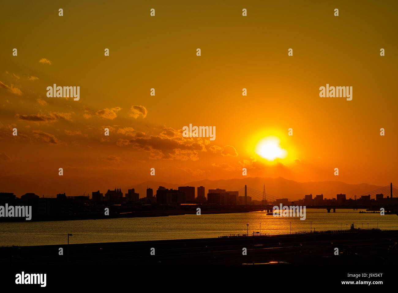 Sunset city landscape golden hour Stock Photo - Alamy