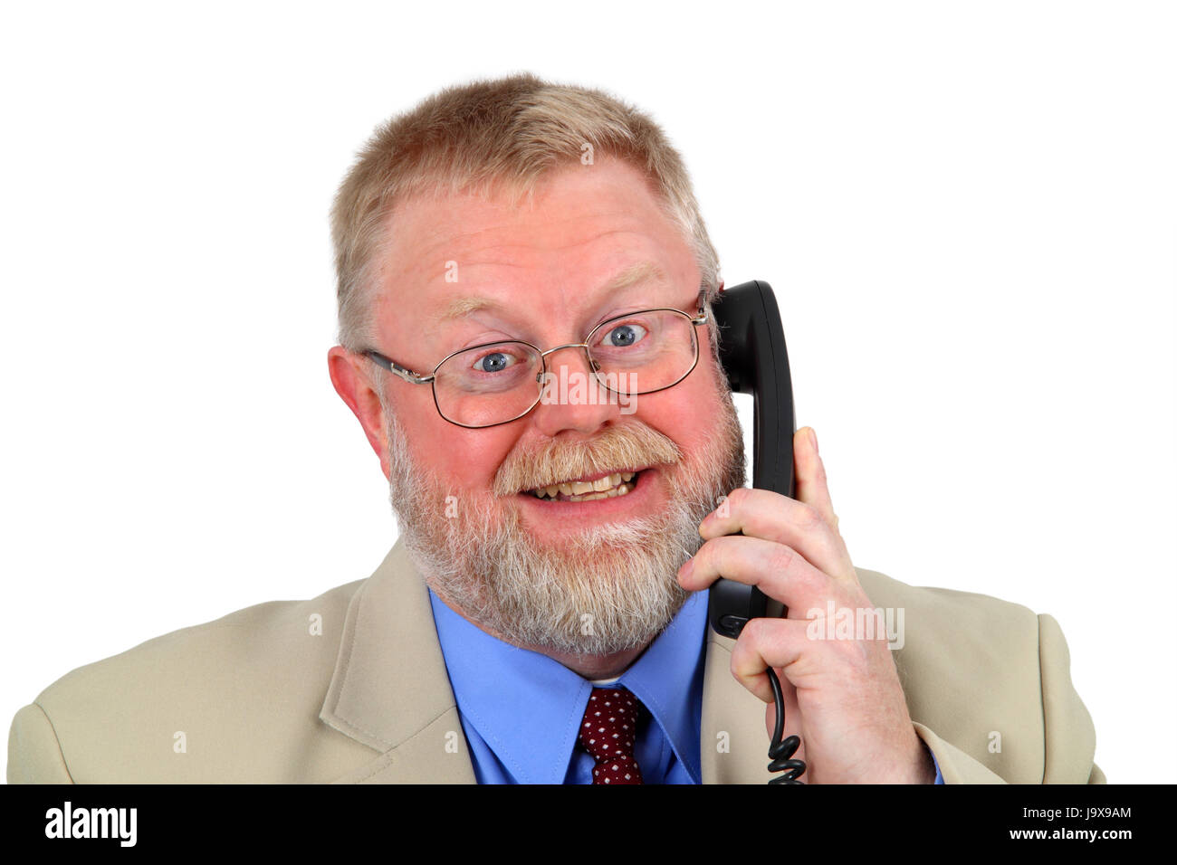 Businessman calling on aphone, white background. Shot in studio Stock ...