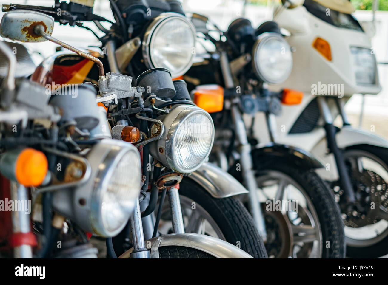Line up headlight of motorcycles Stock Photo - Alamy