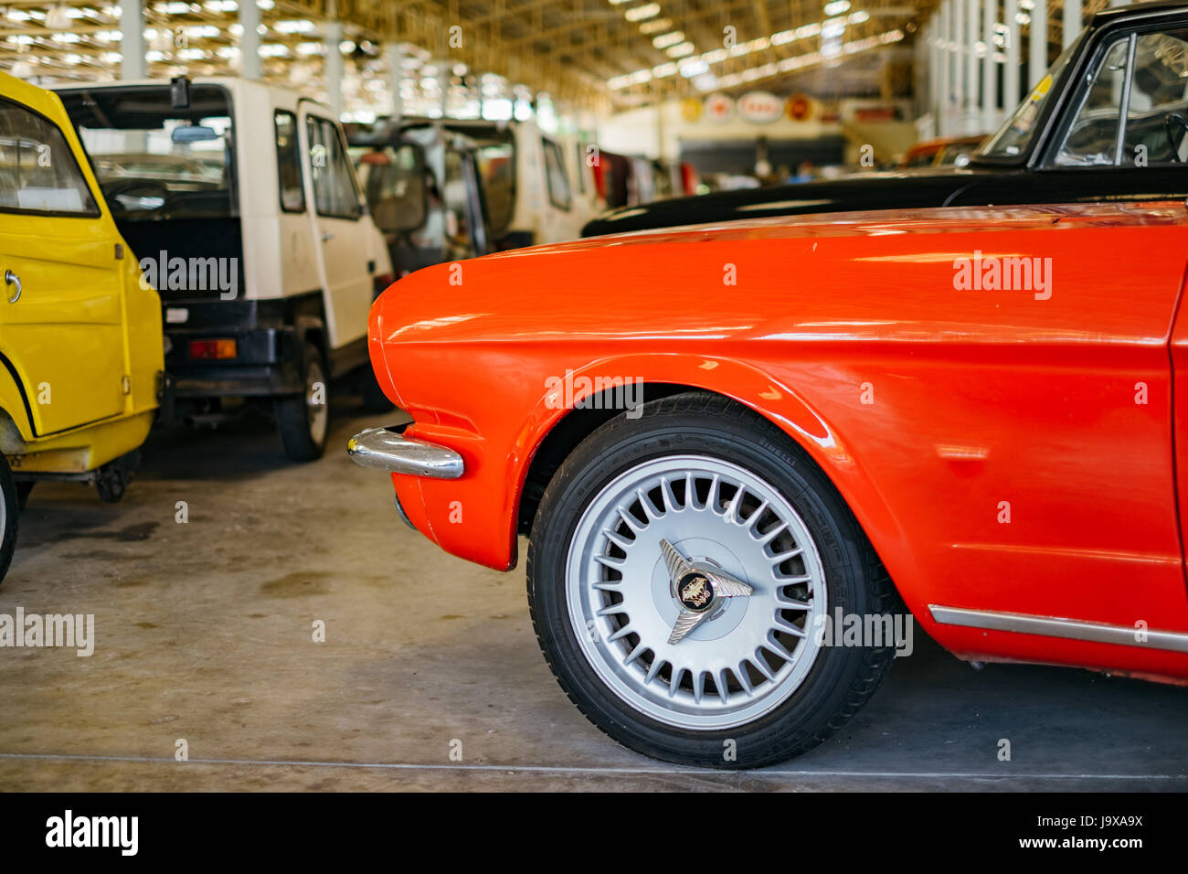 Red vintage car side view Stock Photo - Alamy