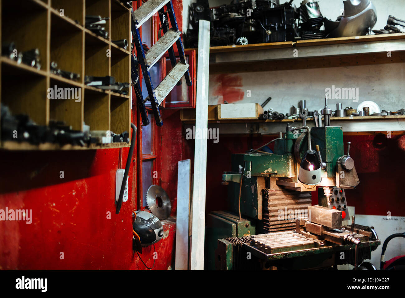 Background image of empty workshop in plant, cutting machine and ...
