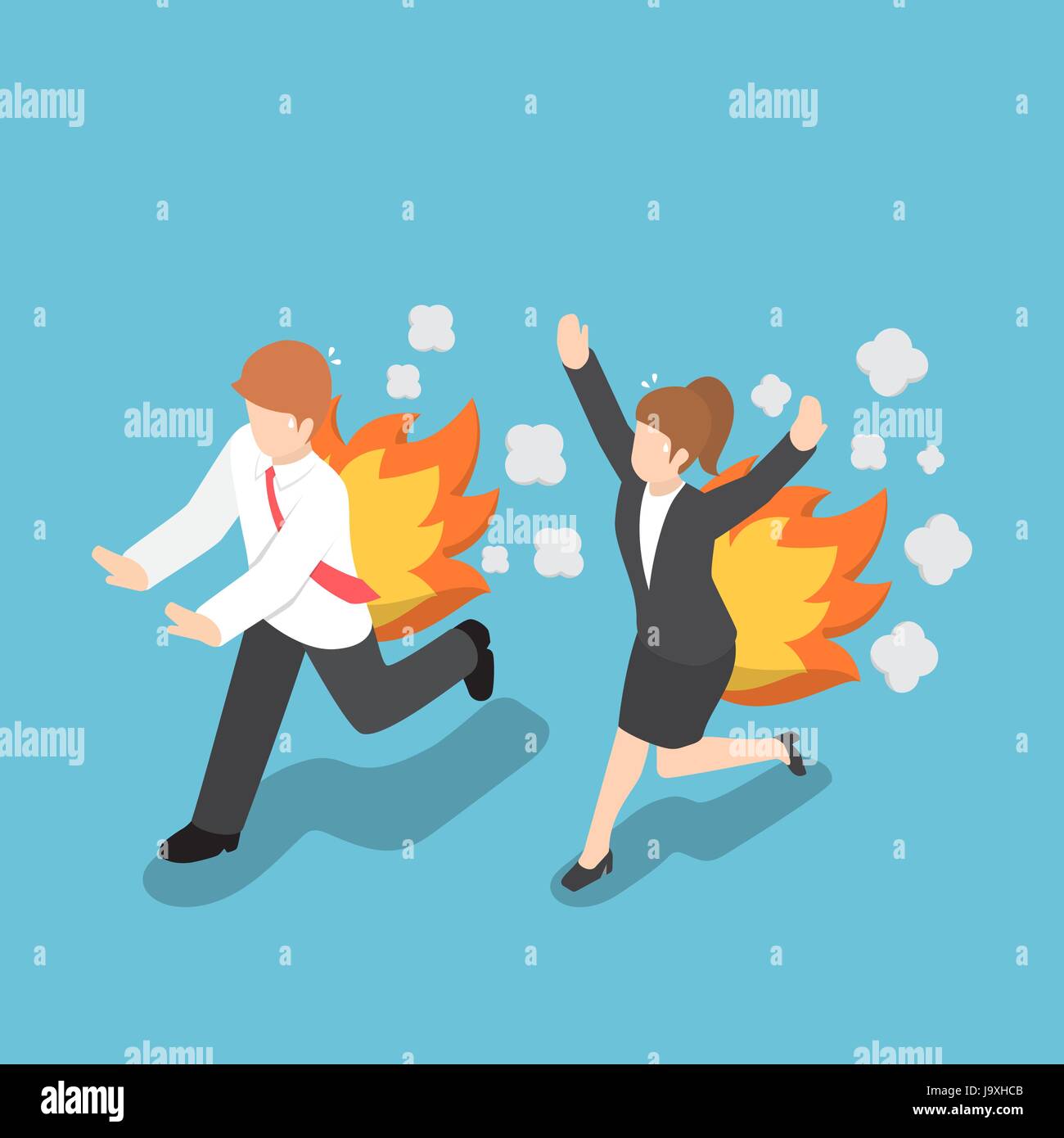 Cartoon Lady Running On Fire