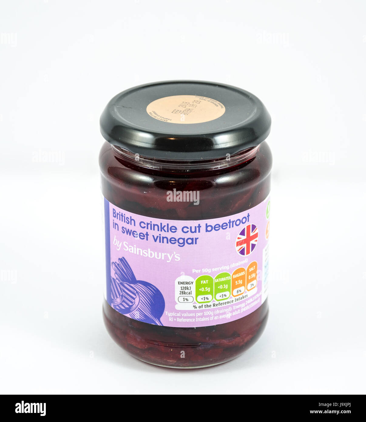 A jar of crinkle cut beetroot in sweet vinegar.r Stock Photo - Alamy
