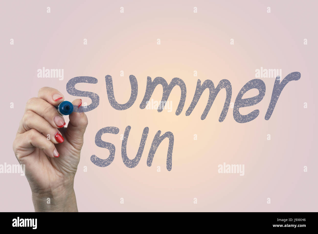 Hand Writing Summer Sun With Blue Marker Concept Stock Photo - Alamy
