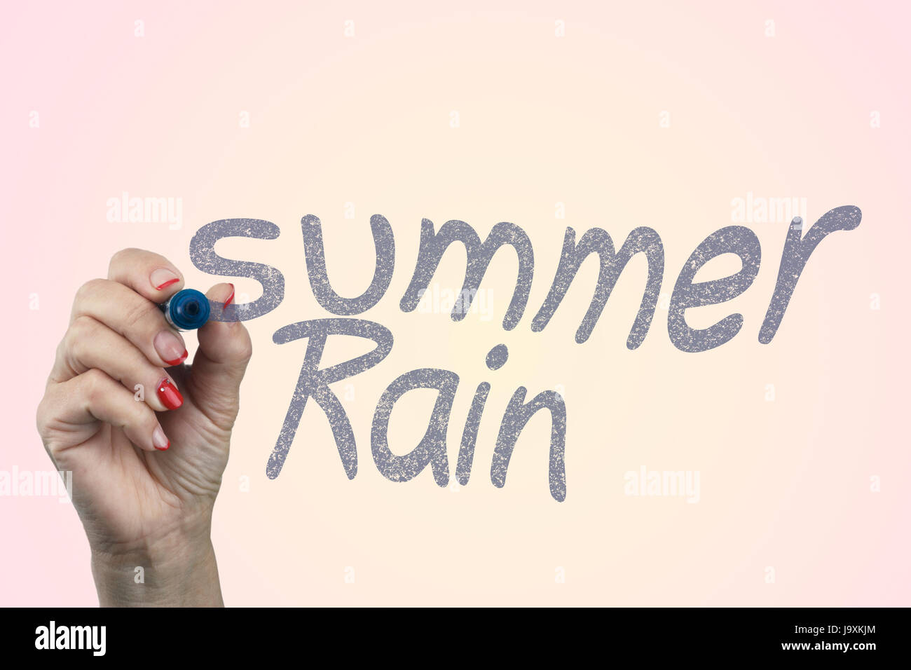 Hand Writing Summer Rain With Blue Marker Concept Stock Photo - Alamy