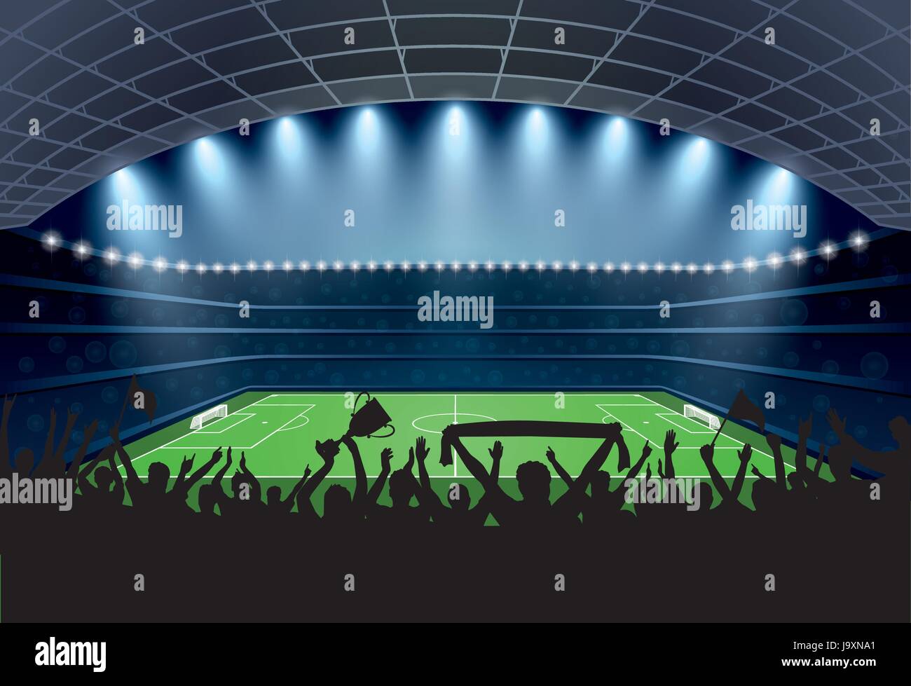 Excited crowd of people at a soccer stadium. Football stadium. Soccer ...