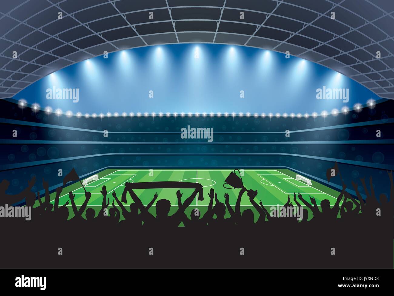 Excited crowd of people at a soccer stadium. Football stadium. Soccer ...