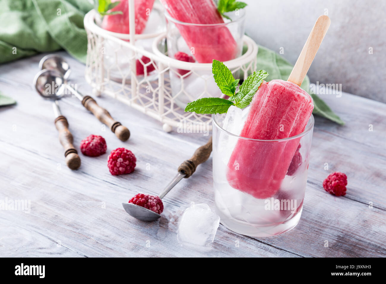 Homemade raspberry popsicles Stock Photo - Alamy