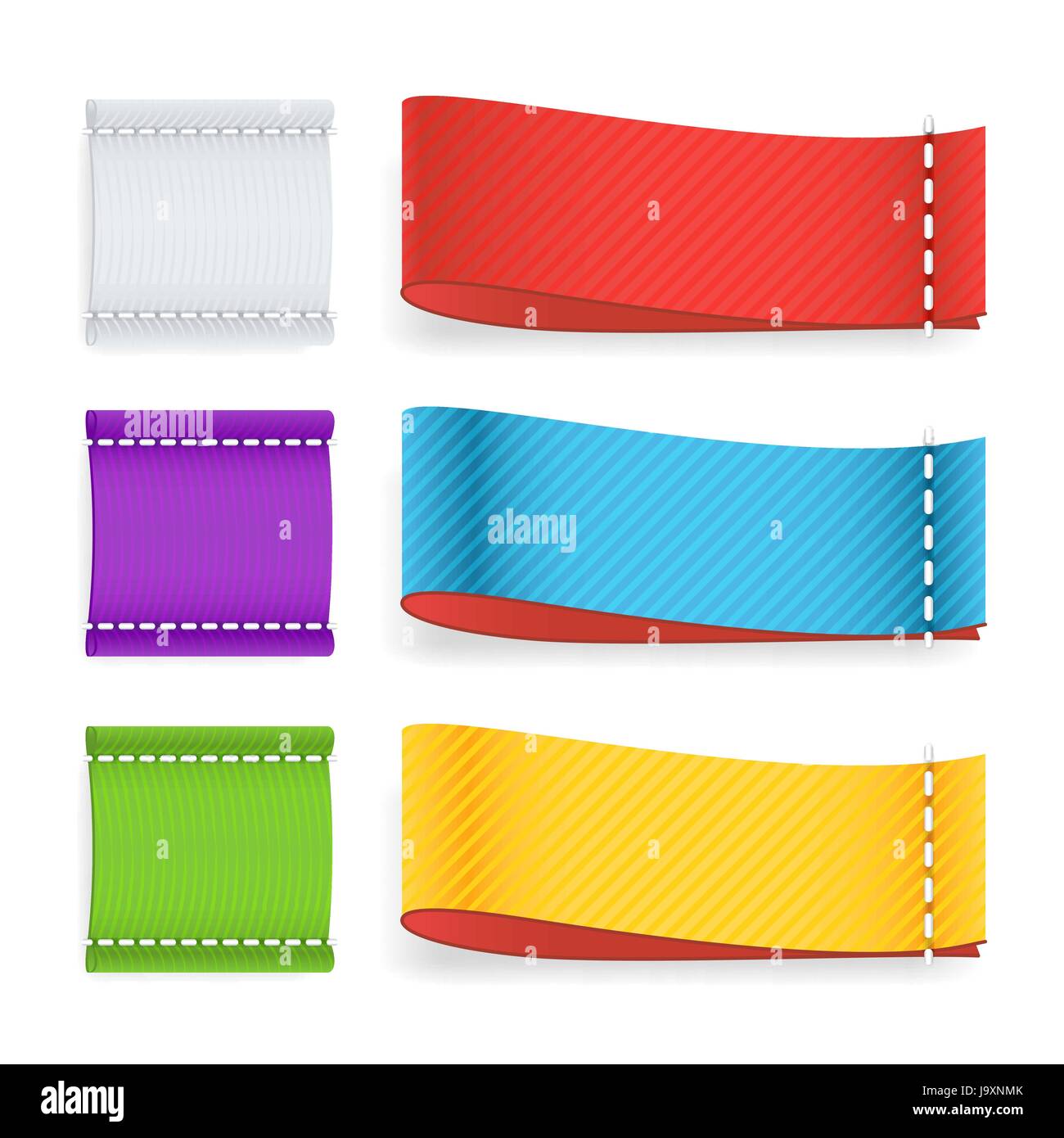 Color Label Fabric Blank Vector. Realistic Set Bright Blank Fabric ...