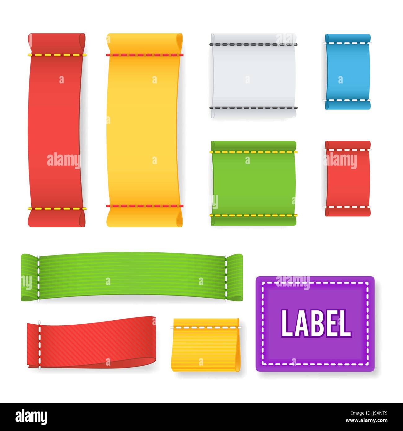 Color Label Fabric Blank Vector. Realistic Set Bright Blank Fabric ...