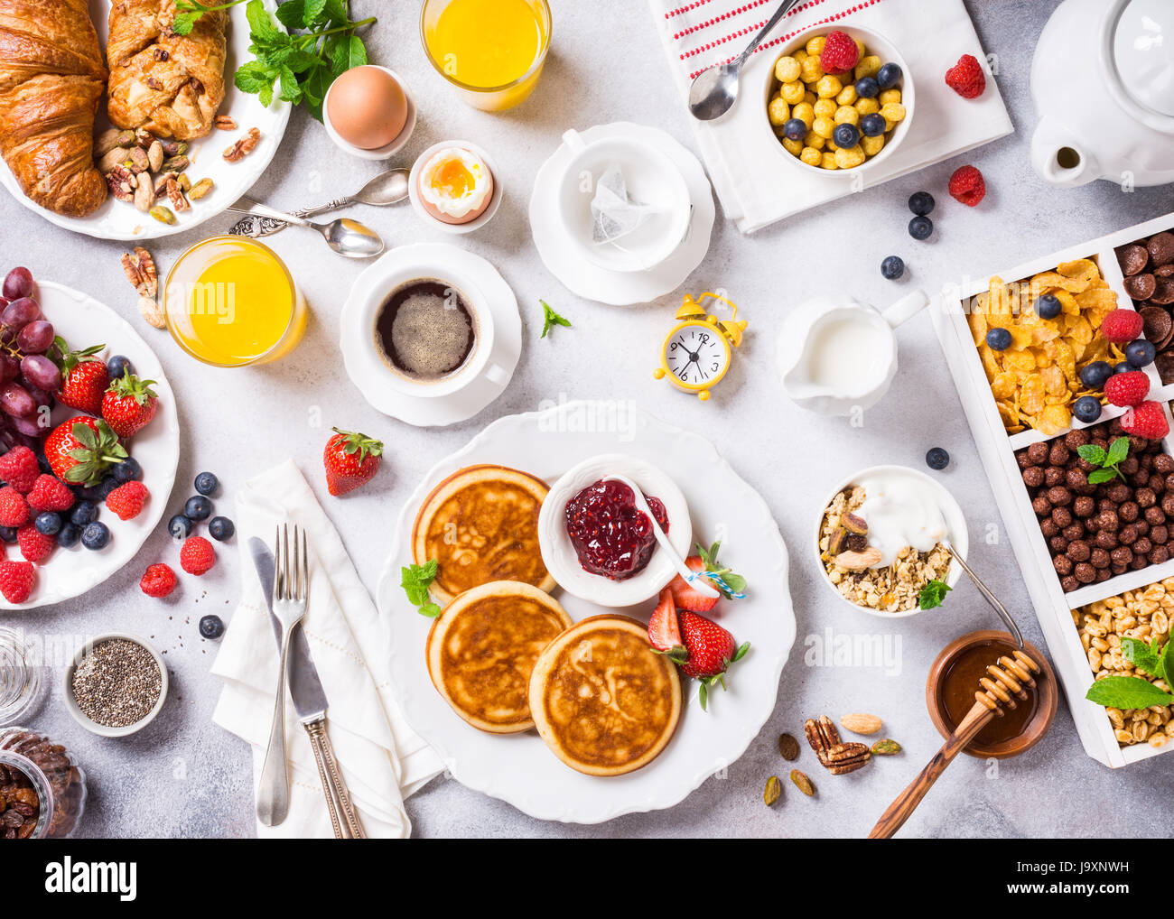 Assorted healthy breakfast Stock Photo - Alamy
