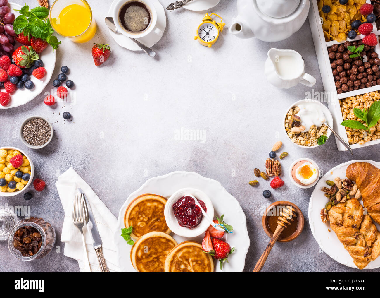 Assorted healthy breakfast Stock Photo - Alamy
