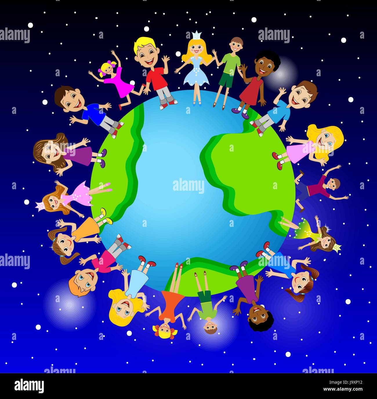 little child on planet earth, vector illustration Stock Vector Image ...