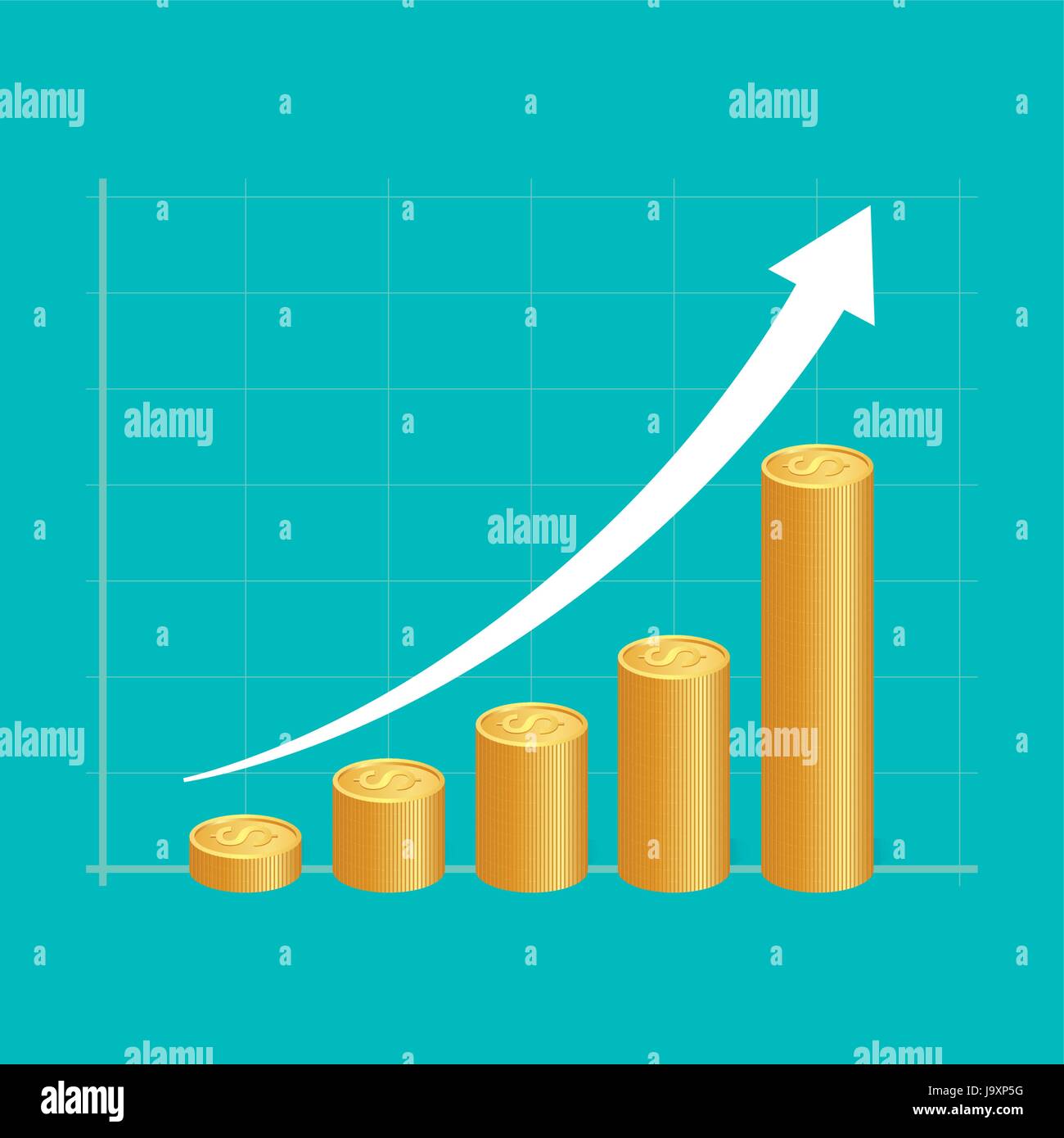 Financial success concept. Stacks of golden coins with graph. vector ...