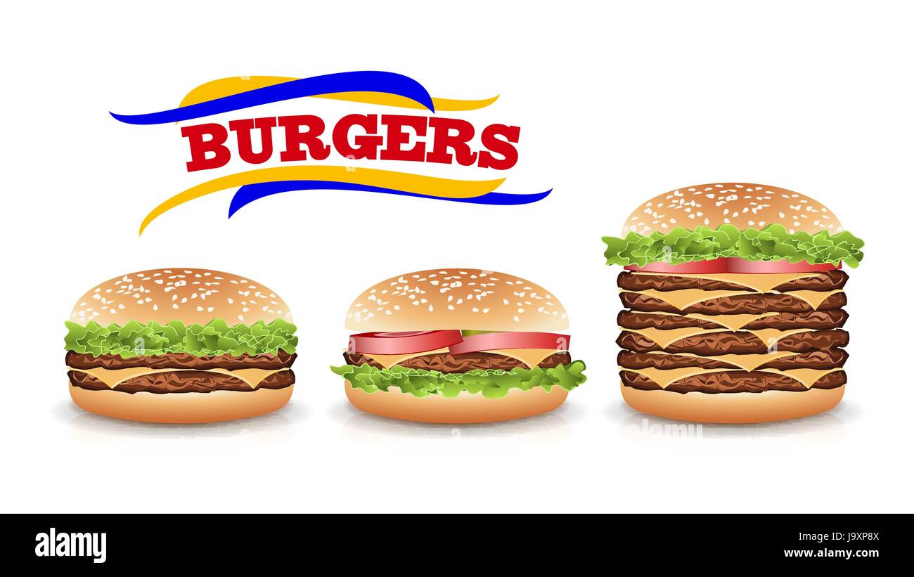 Fast Food Realistic Burger Vector. Set Beautiful Realistic Icons Of ...