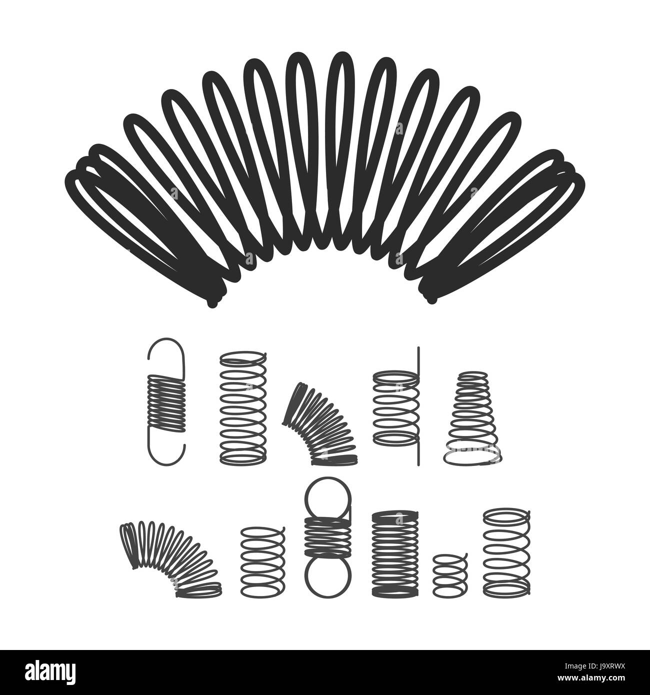 Spiral Flexible Wire Elastic Spring. Vector Isolated Icon Set Stock ...