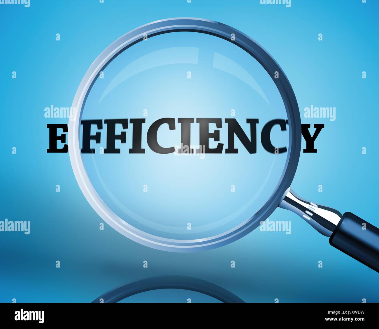 Magnifying glass showing efficiency word on blue background Stock Photo ...