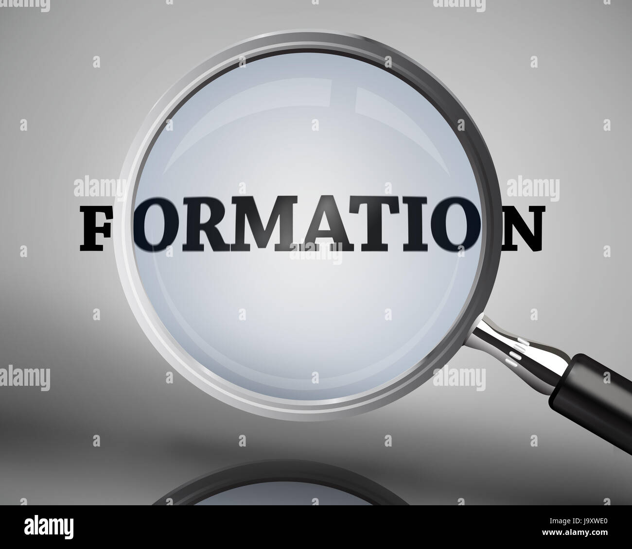Magnifying glass showing formation word on grey background Stock Photo ...