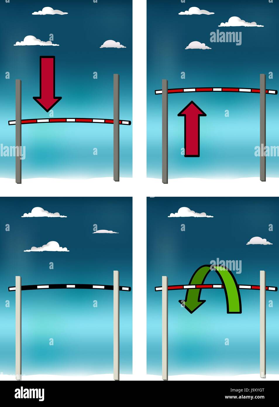 Conceptual vector set with high jump bar symbolizing lower the bar, raise the stakes etcetera ...