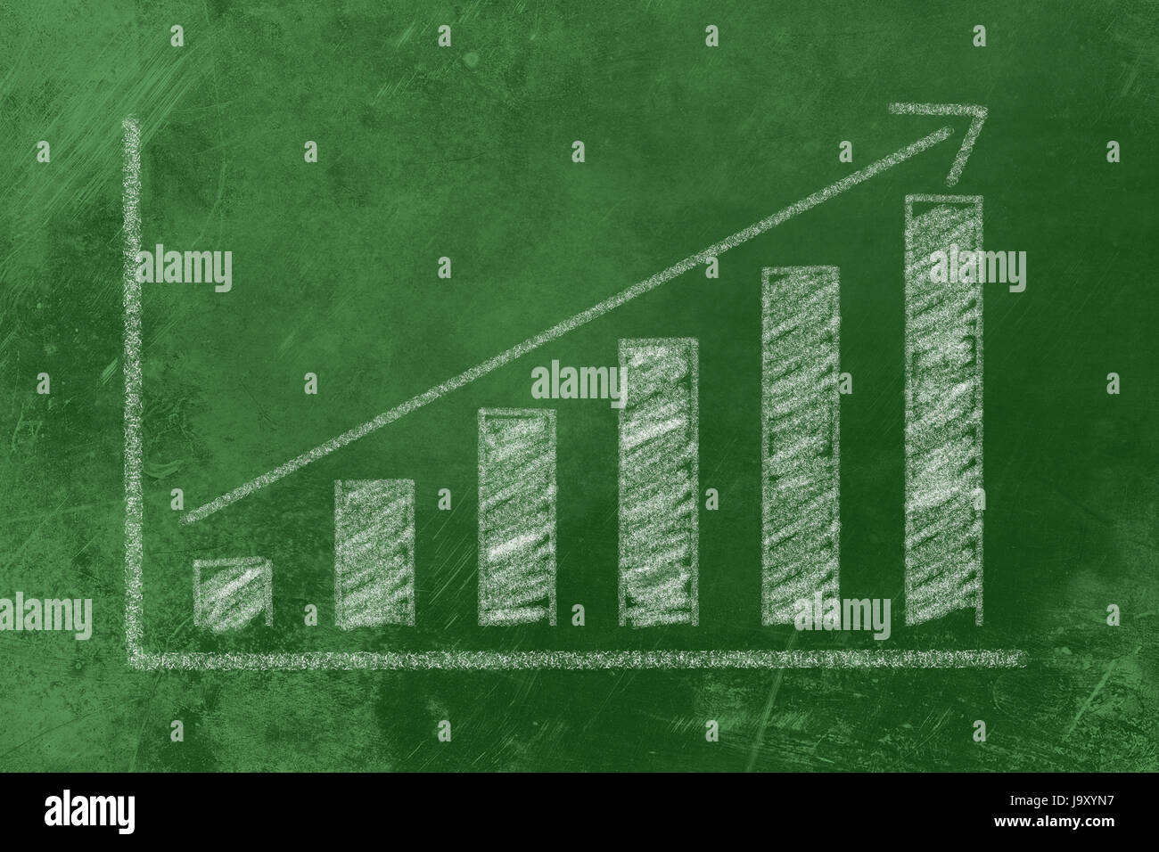 a bar graph on a blackboard trend upwards Stock Photo - Alamy