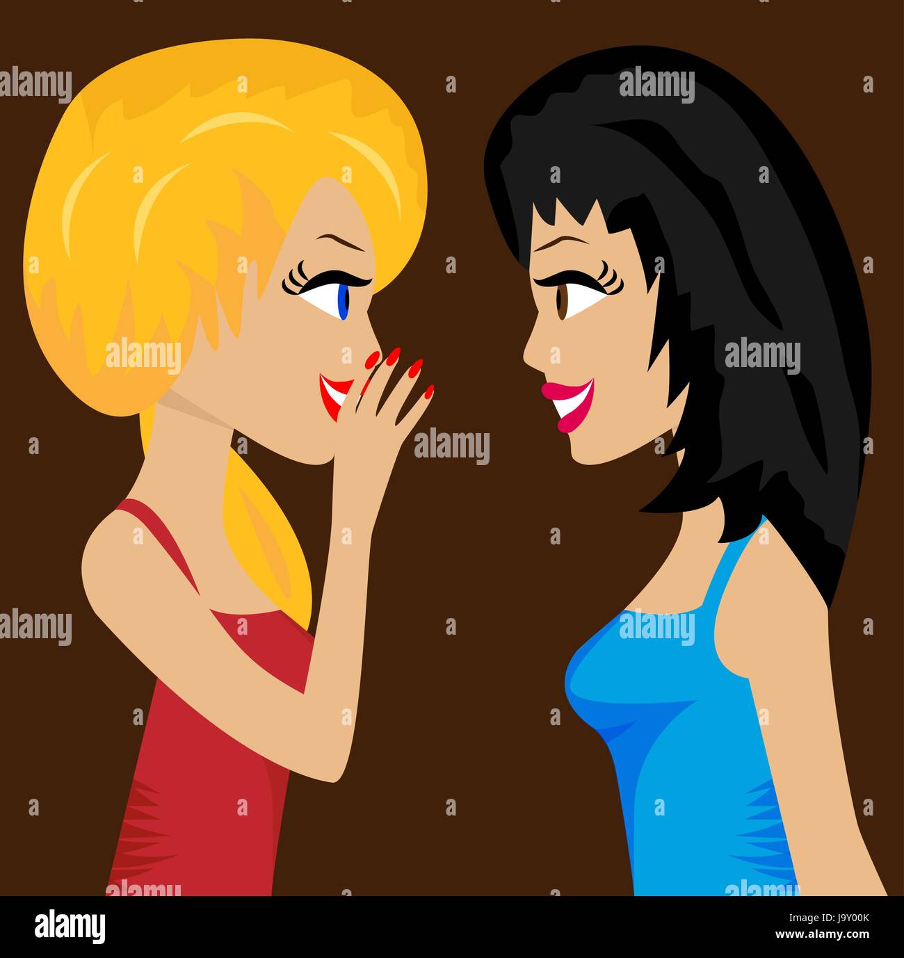 Two Young Women Of Friend Smiling Speak Vector Illustration Stock