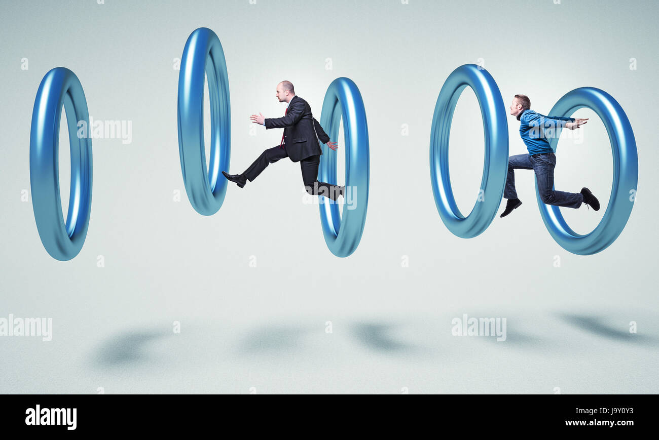 european, caucasian, active, spring, bouncing, bounces, hop, skipping ...