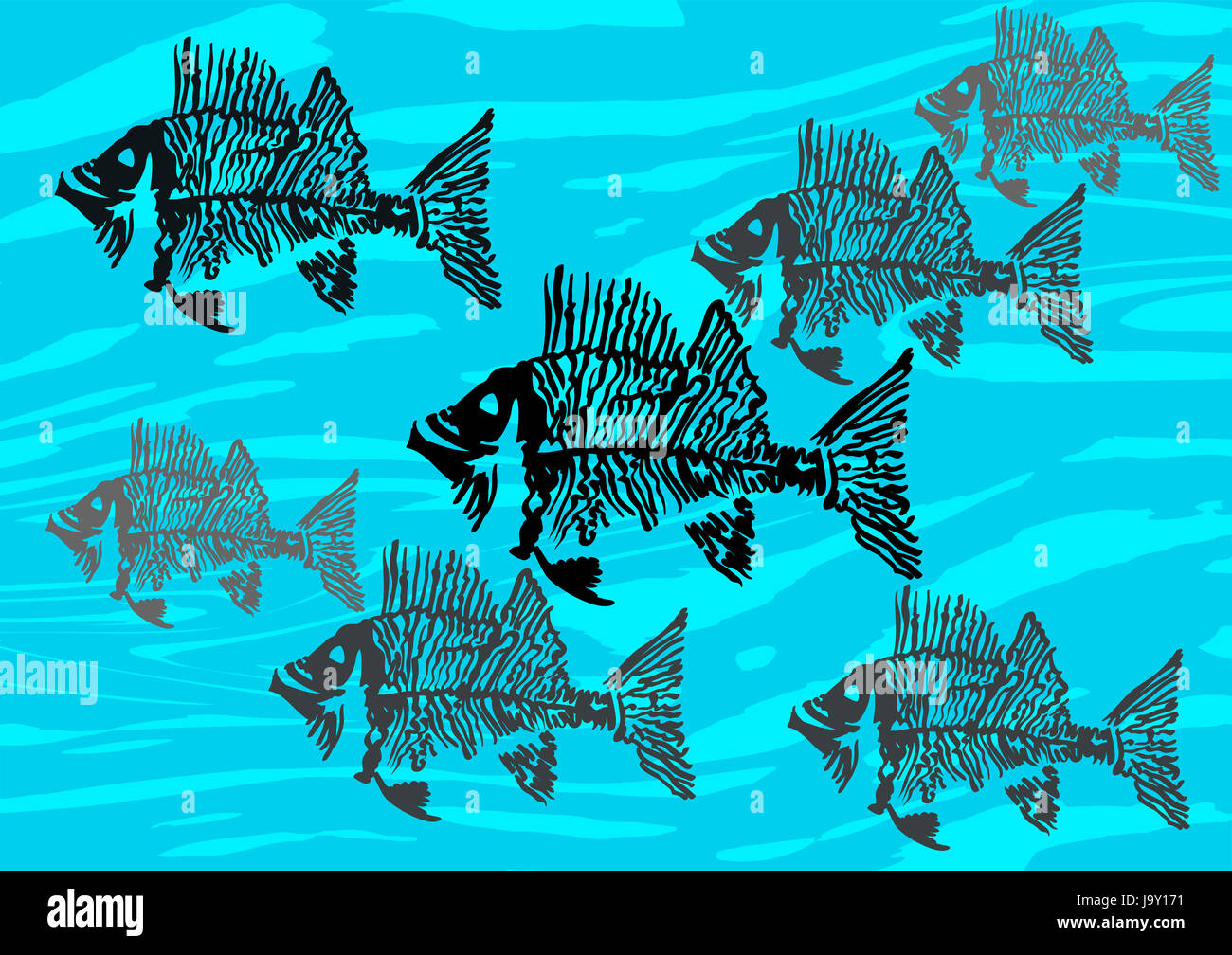 blue, art, death, animal, antique, fish, vintage, illustration, ghost ...