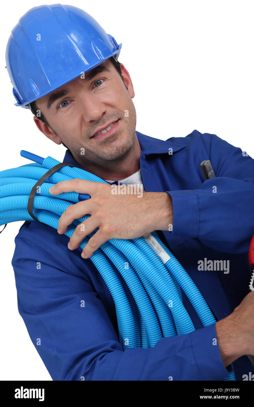 blue, male, masculine, plastic, synthetic material, plumber, overalls ...